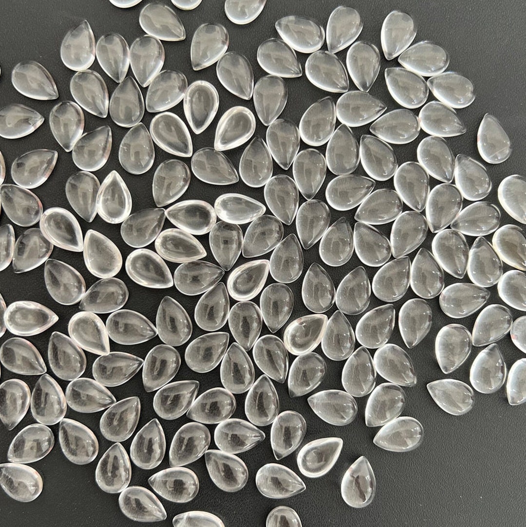 Natural Crystal Quartz Pear Shape Cabochon Flat Back Gemstone, Clear ...