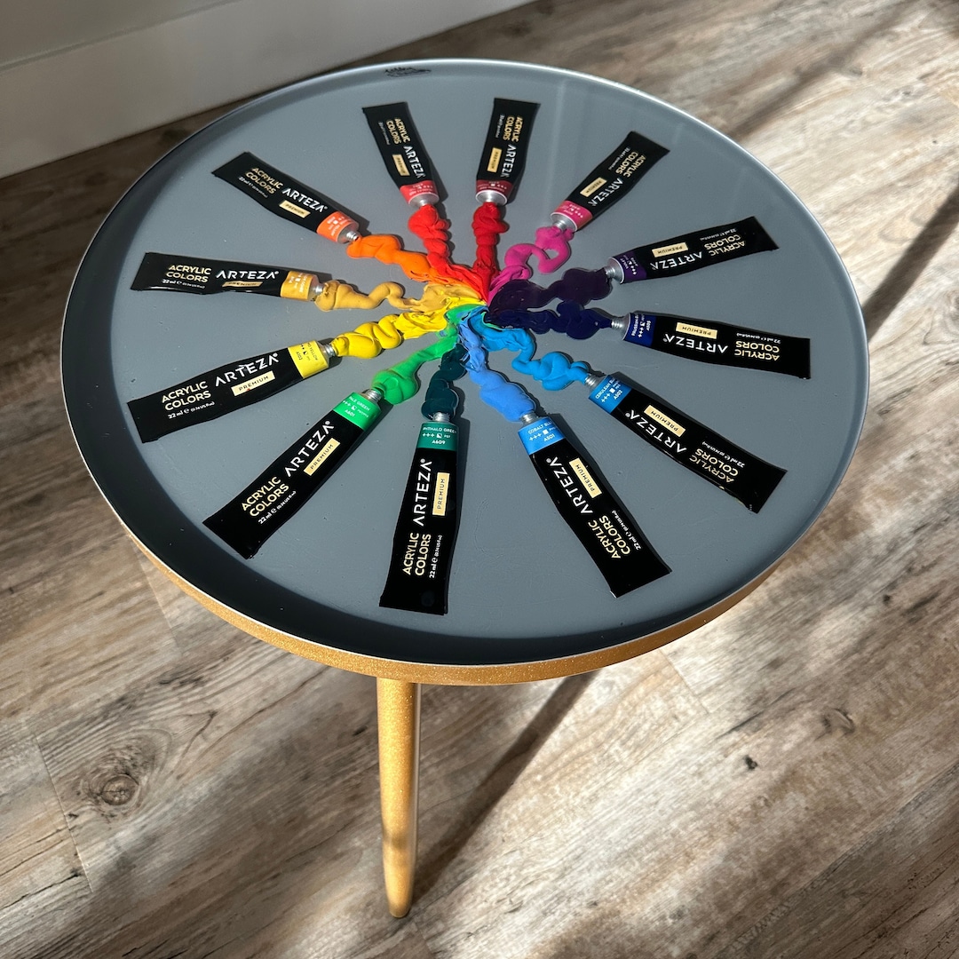 Color Wheel Table, Acrylic Paint Resin Table, Funky Furniture, Side ...