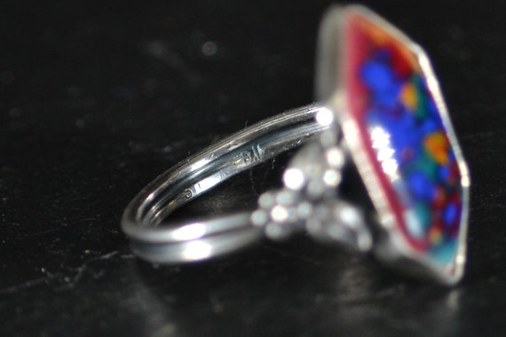 Signed 1930s Bernard Instone Silver Enamel Ring (S264) - Gem
