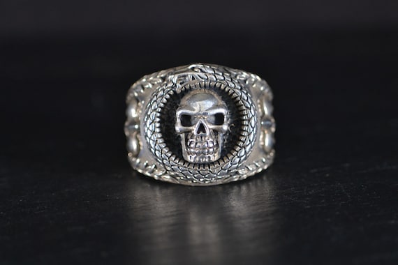 Sterling Silver Skull and Snake Ring (S201) - Gem