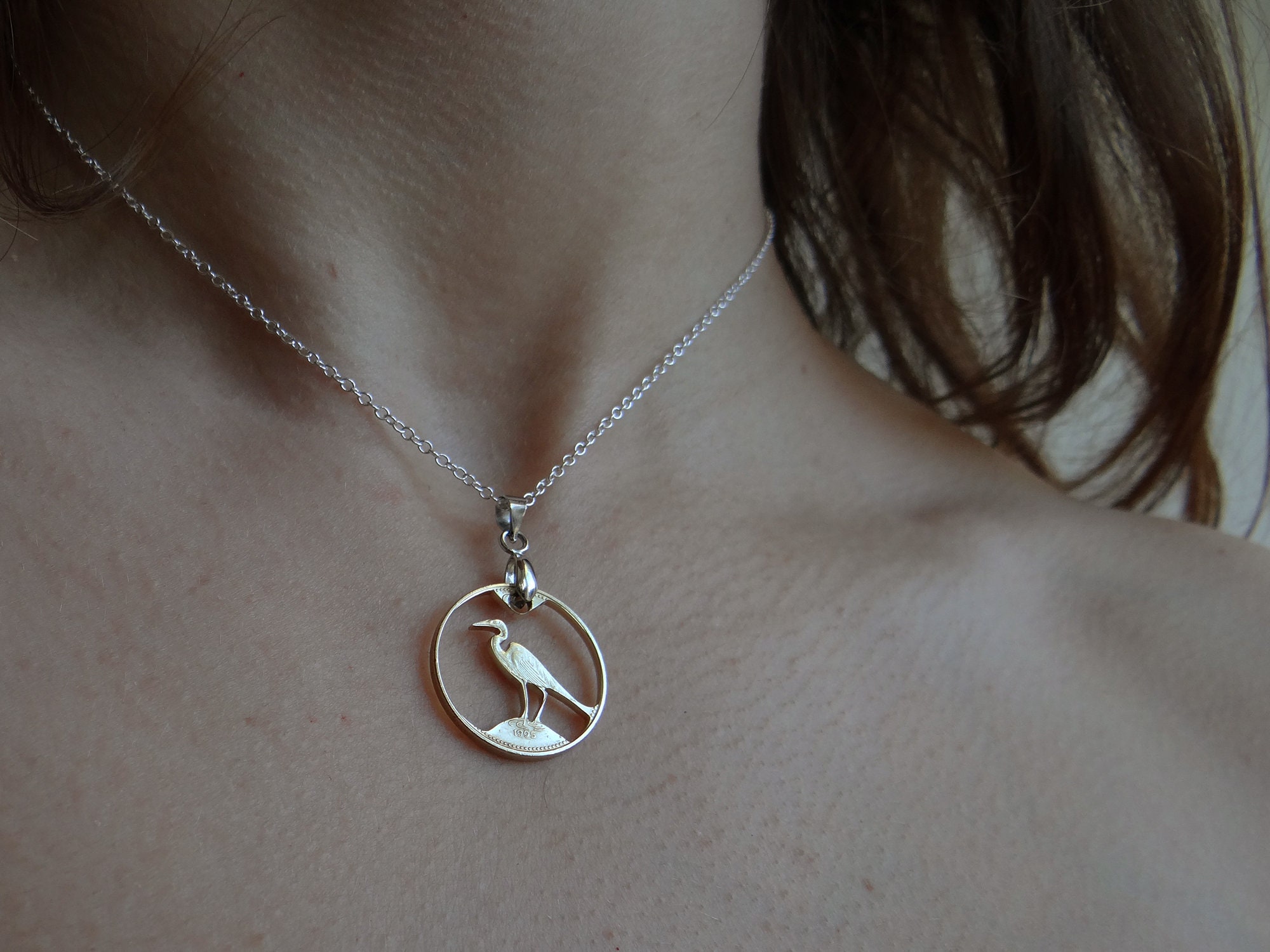 Great White Egret Cut Coin Necklace Pendant - Etsy