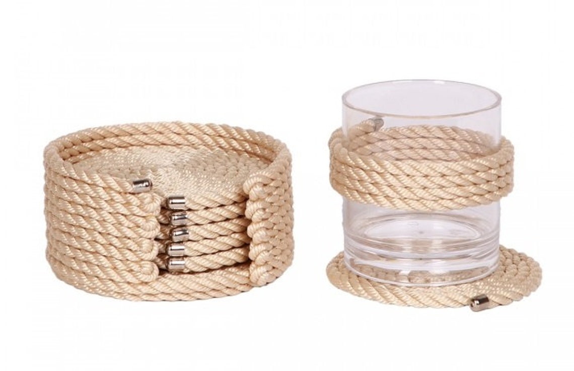 Rope Coaster Set of 6 With It's Stand, Nautical Decor - Etsy