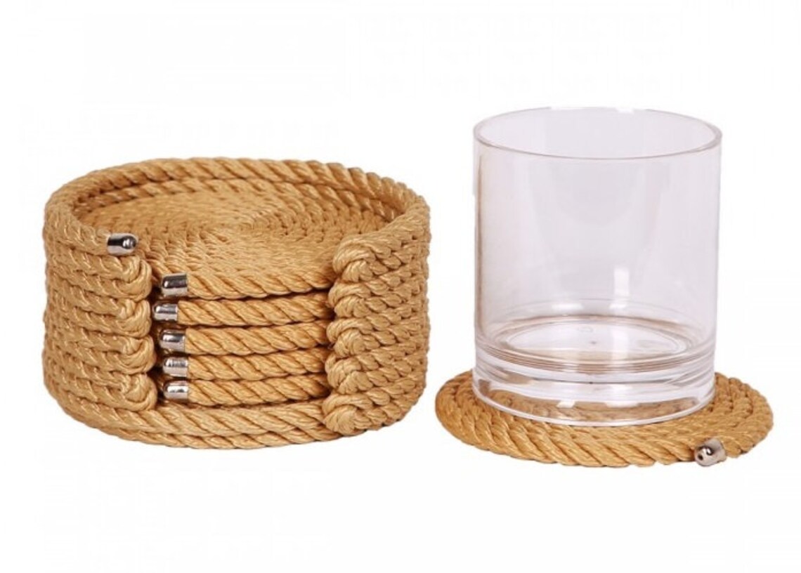 Rope Coaster Set of 6 With It's Stand, Nautical Decor - Etsy