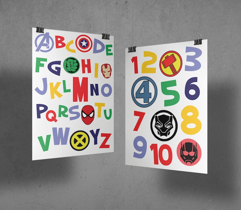 Superhero Alphabet & Numbers DIGITAL DOWNLOAD, Avengers, Captain ...