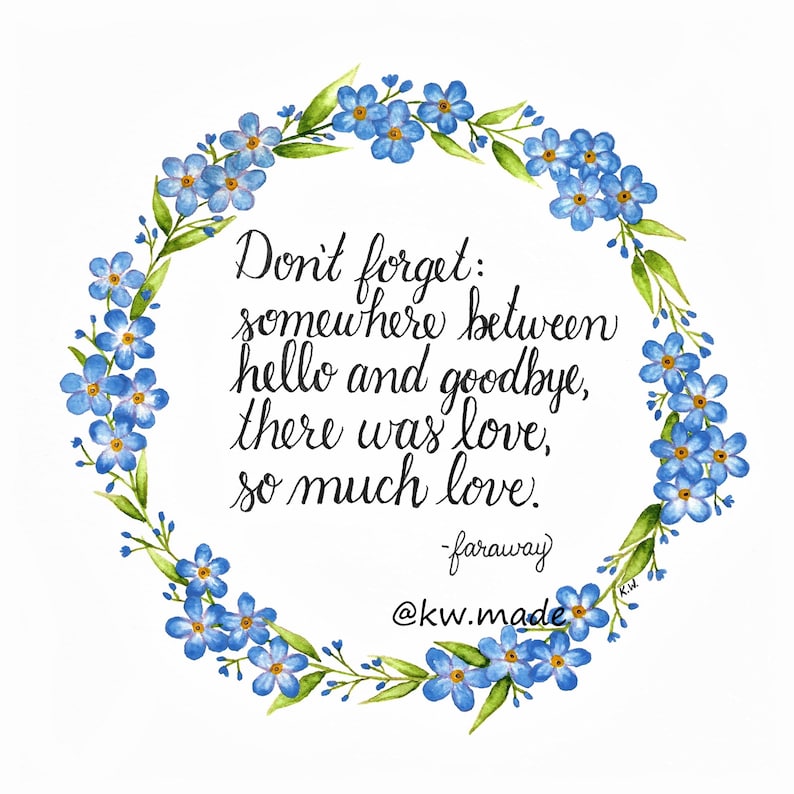 Printable 8x8 Inch Square Watercolor Forget Me Not Quote Print, DIGITAL ...