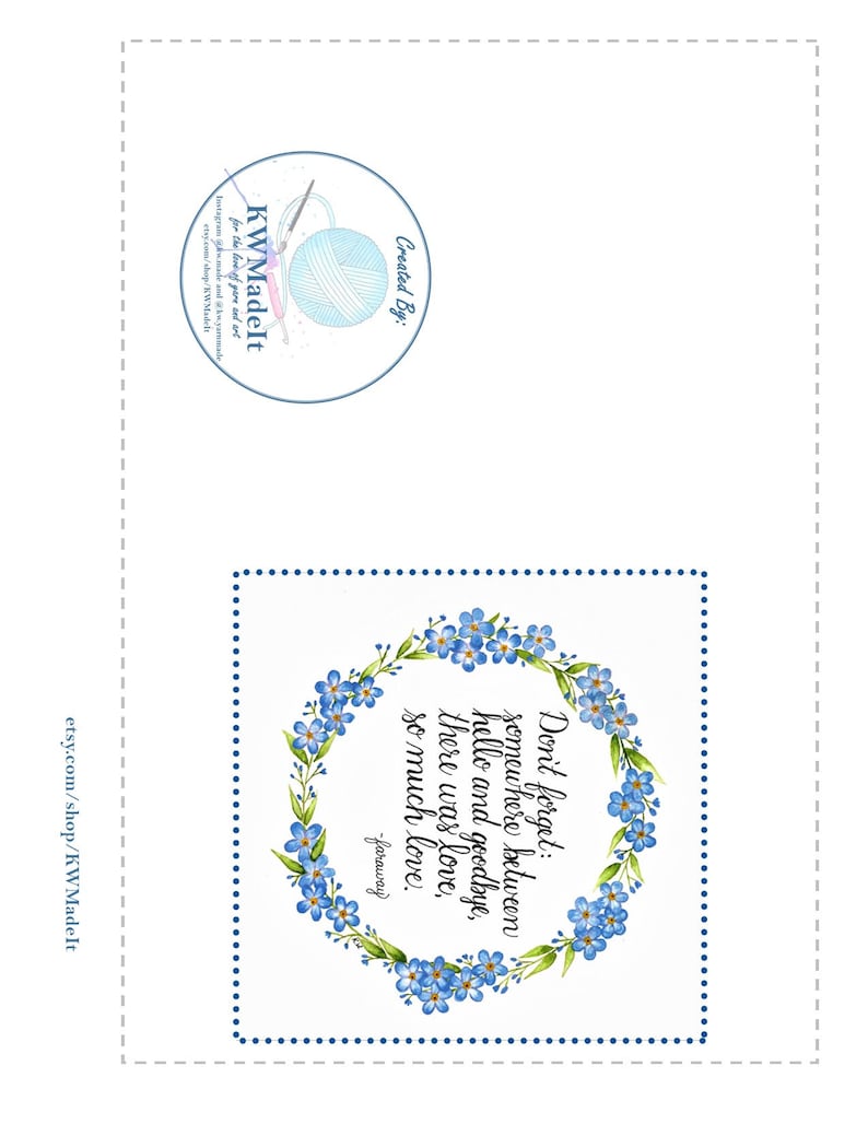 Printable Forget Me Not Greeting Card, Sympathy Card, 5x7 Card, Instant ...