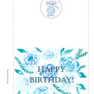 Printable Birthday Card, Watercolor Birthday Card, Blue Roses Card ...