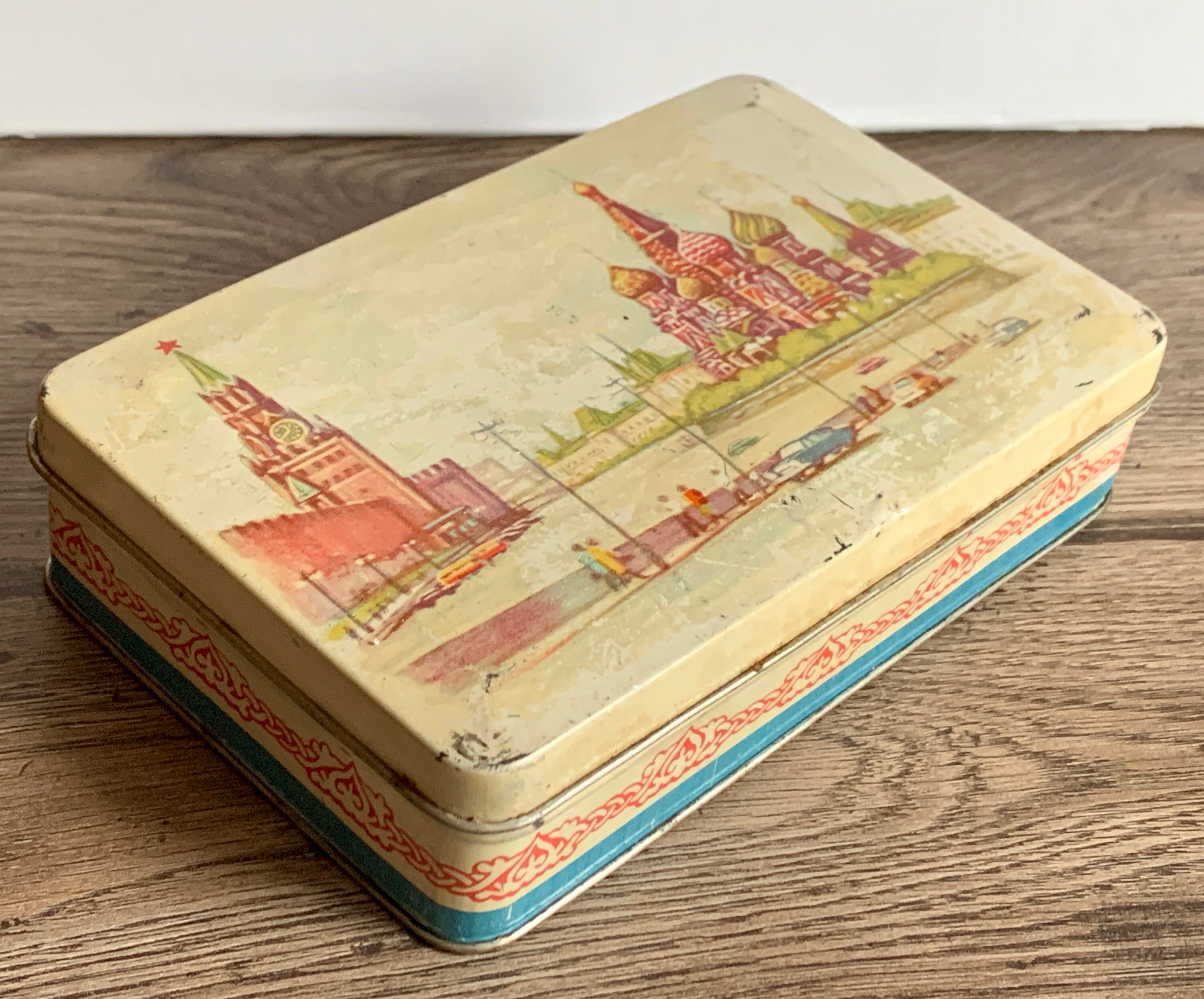Vintage USSR Tin Box, Kremlin, St. Basil's Cathedral, Red Square ...