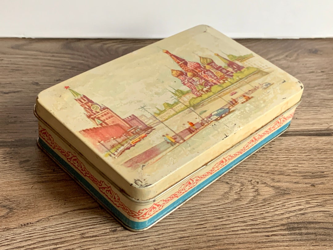 Vintage USSR Tin Box, Kremlin, St. Basil's Cathedral, Red Square ...