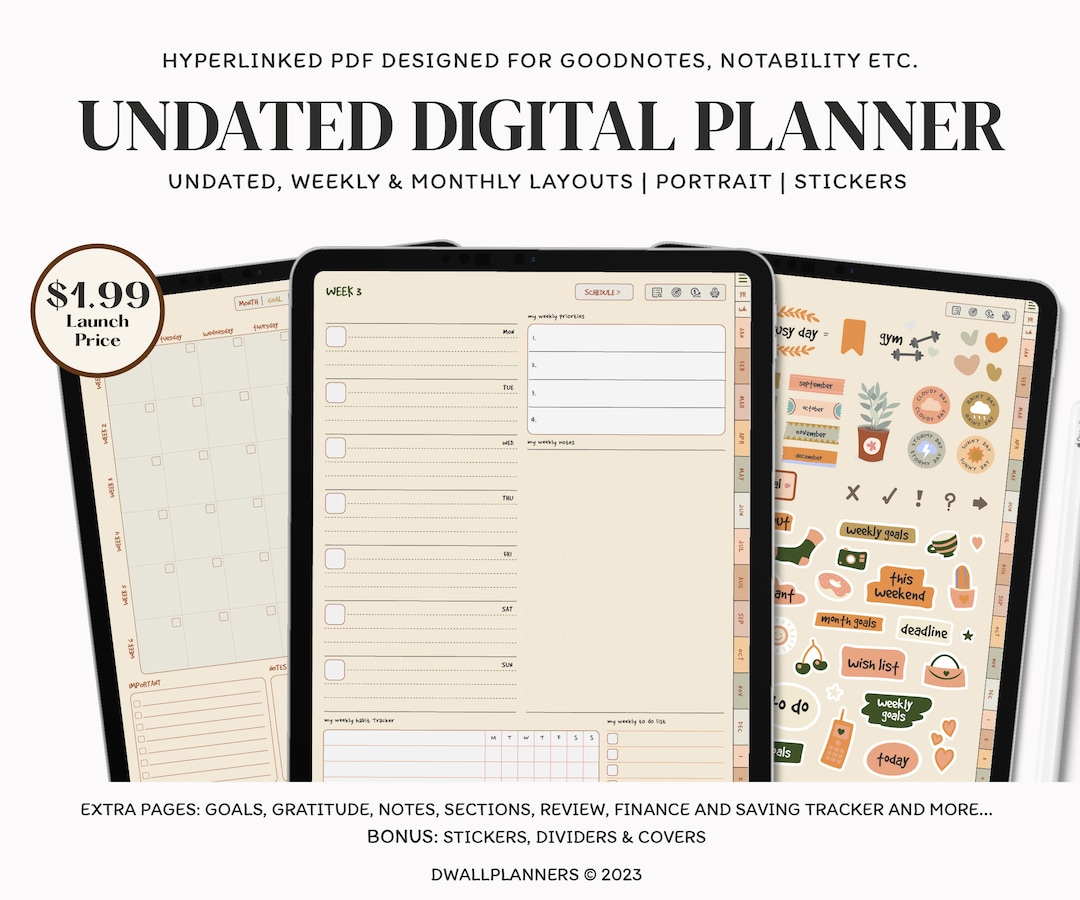 Undated Digital Weekly Planner for Goodnotes Notability - Etsy