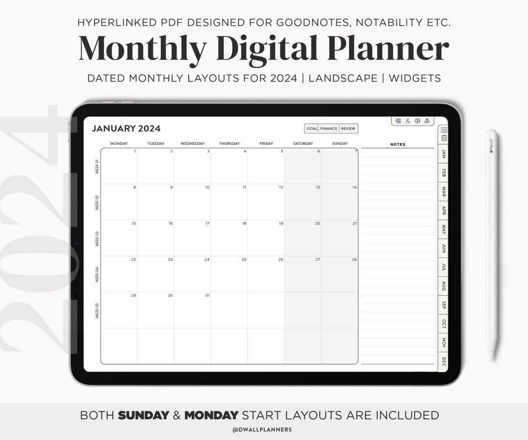 2024 Monthly Digital Planner for Goodnotes, Notability, Minimalist ...