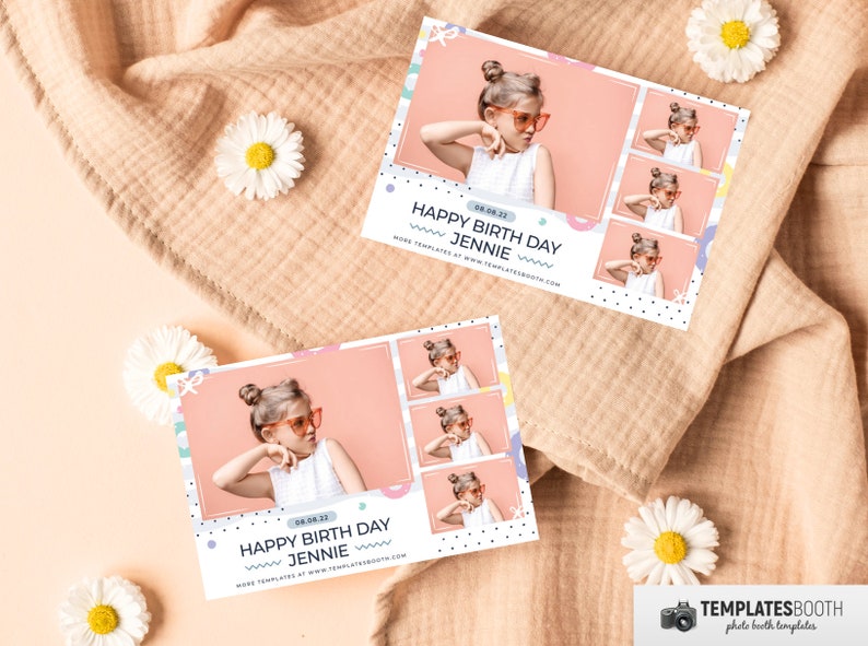 Birthday Photo Booth, Pastel Doodle Photobooth Template 6x4 4 Photo ...