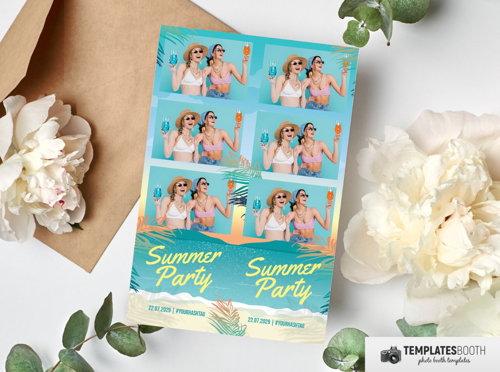 Tropical Party Photo Booth Template, Pool Party Template Summer Beach ...