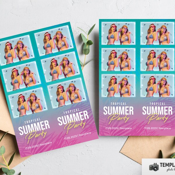 Tropical Party Photo Booth Template, Summer Night Bikini Photobooth ...
