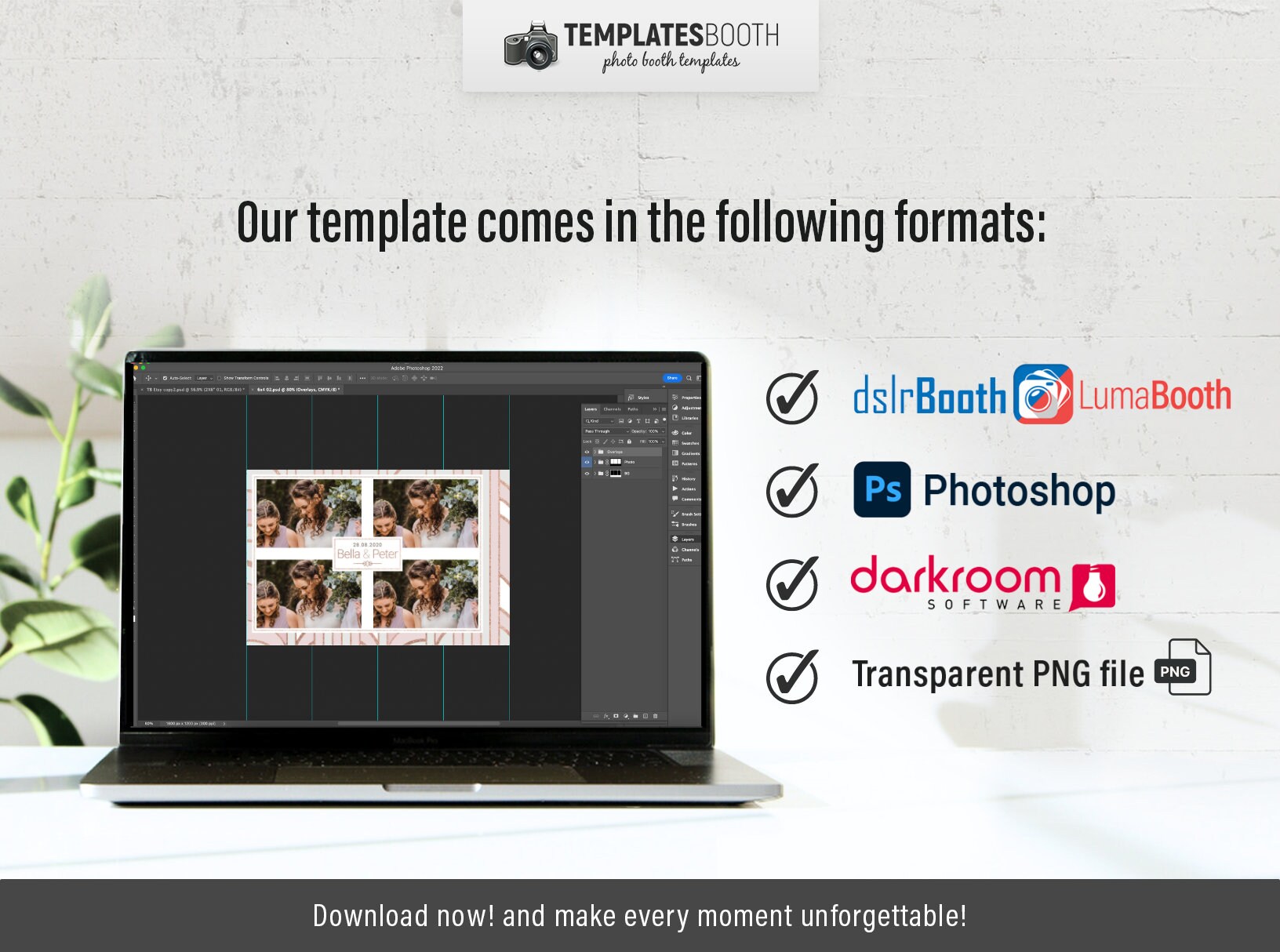 Wedding Photo Booth Template, Art Deco Rosegold Photobooth Template 6x4 ...