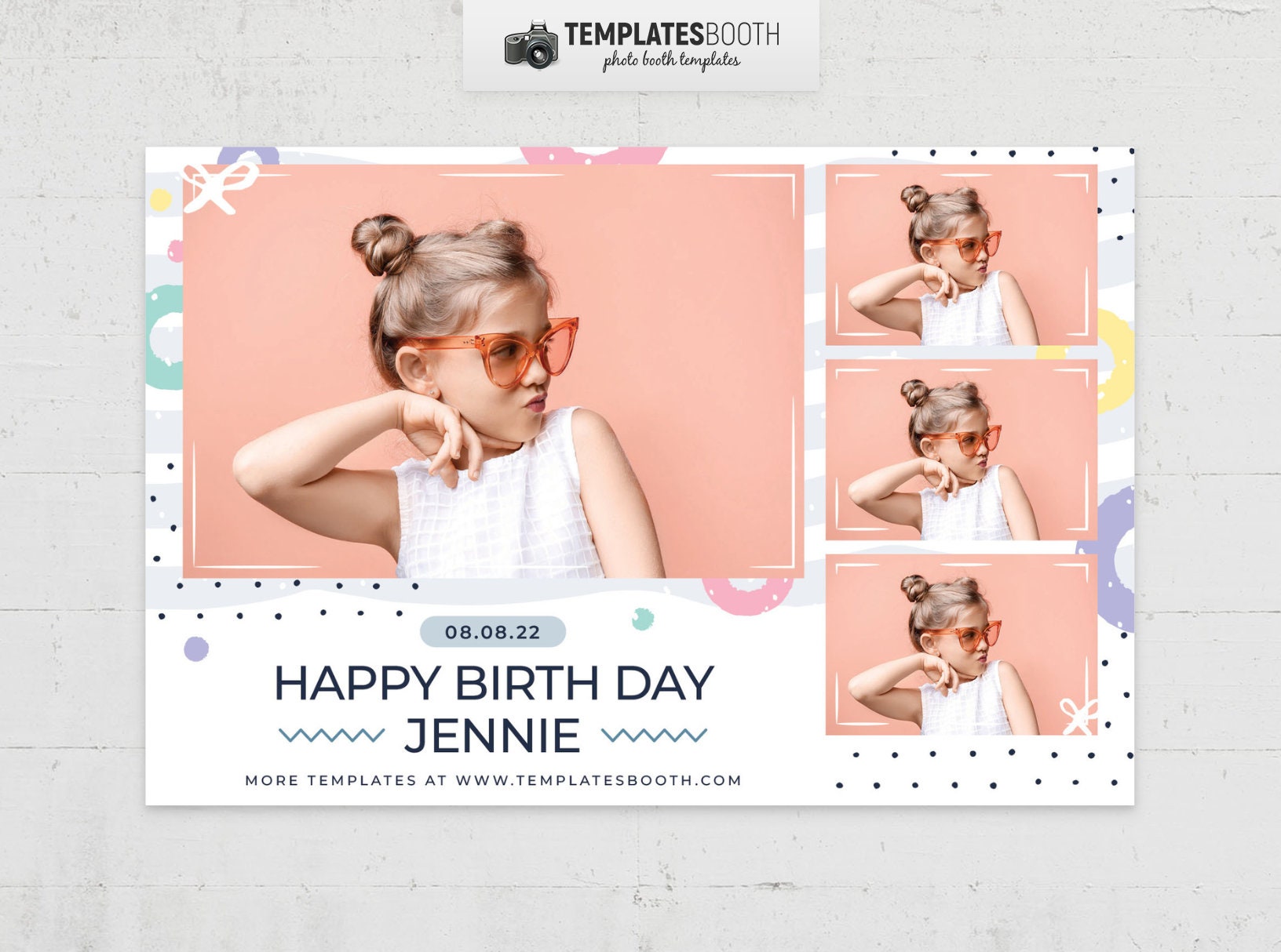 Birthday Photo Booth, Pastel Doodle Photobooth Template 6x4 4 Photo ...