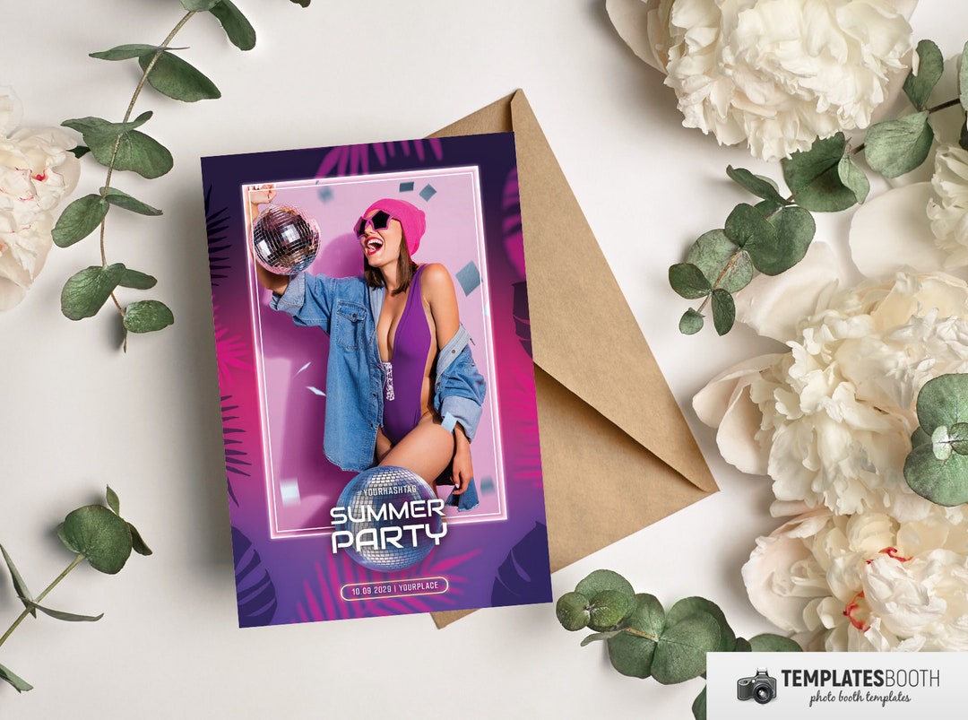 Party Photo Booth Template, Summer Nightclub Photobooth Tropical ...
