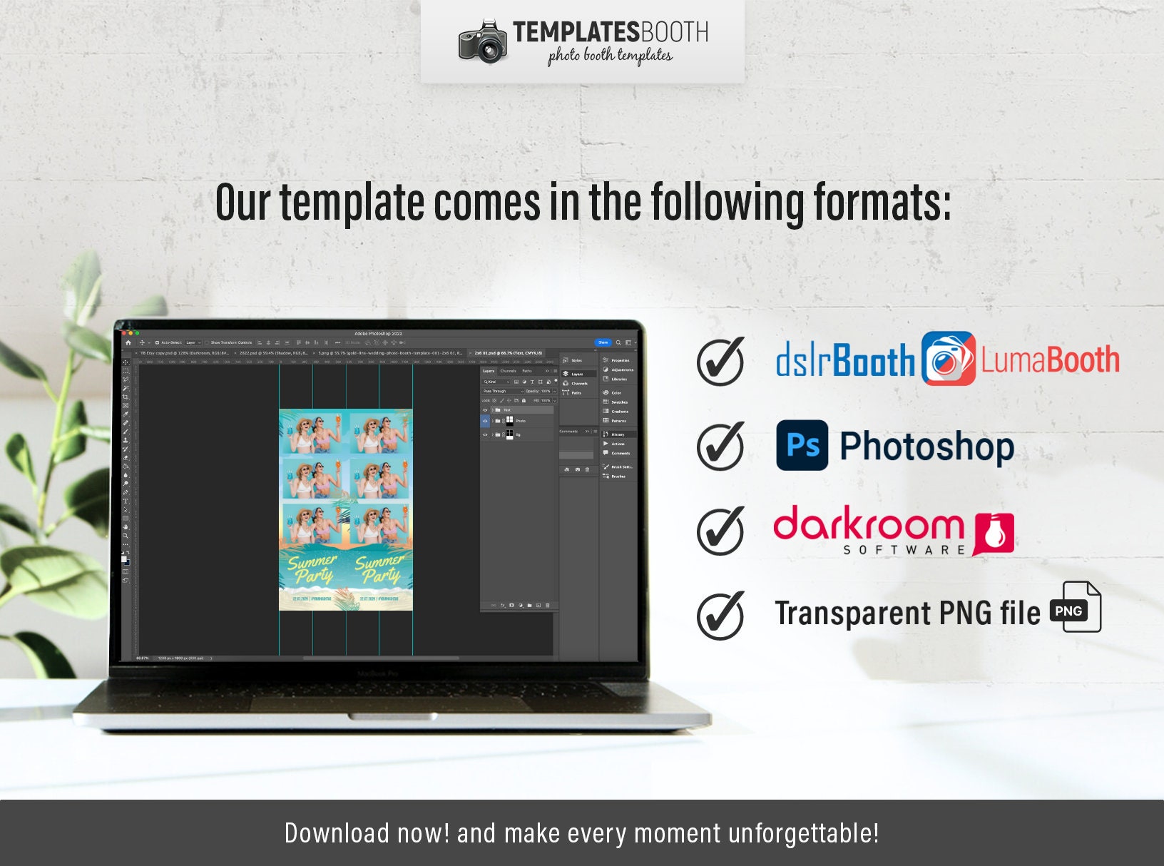 Tropical Party Photo Booth Template, Pool Party Template Summer Beach ...