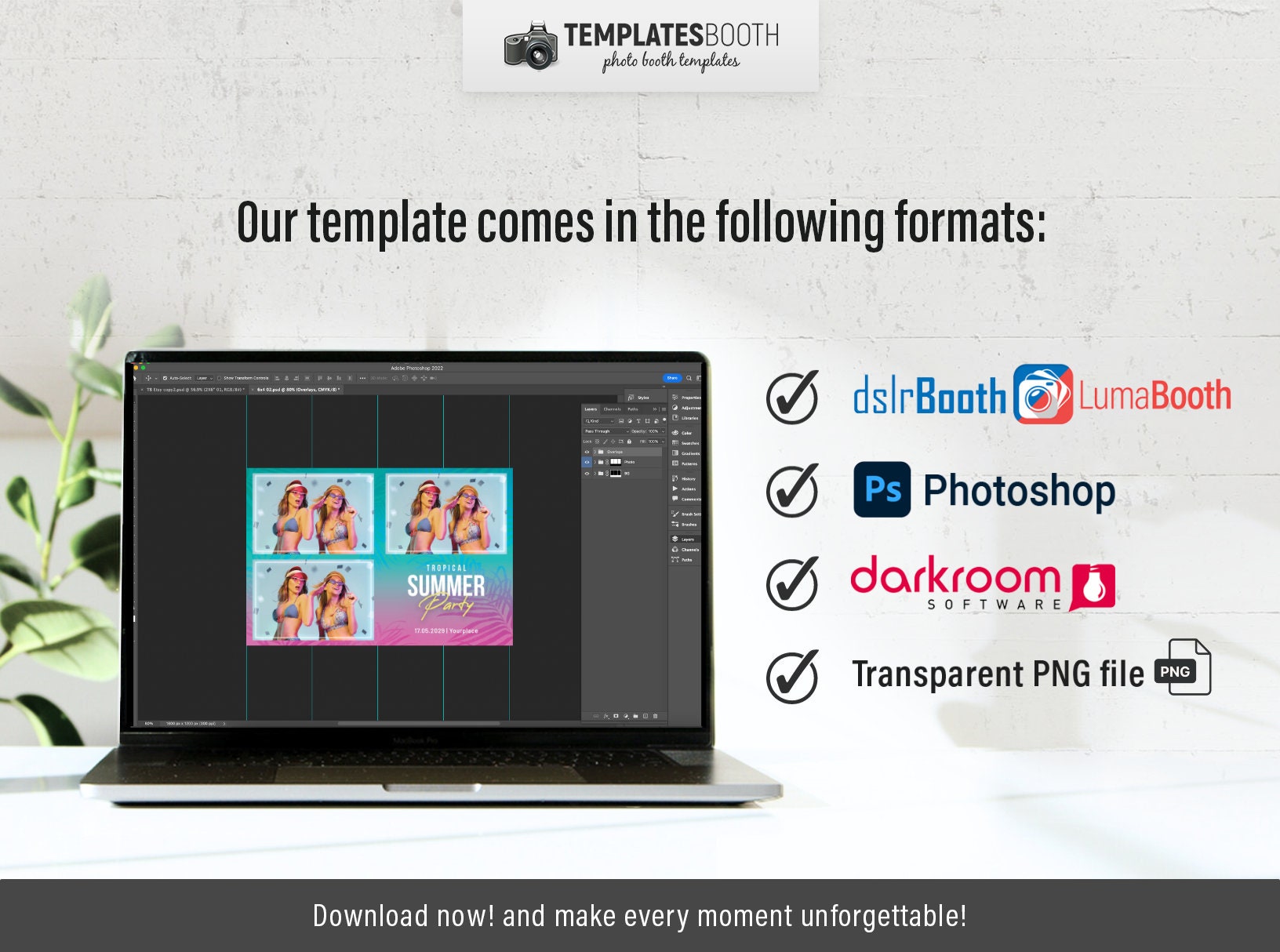 Tropical Photo Booth Template, Summer Bikini Party Photobooth Pool ...