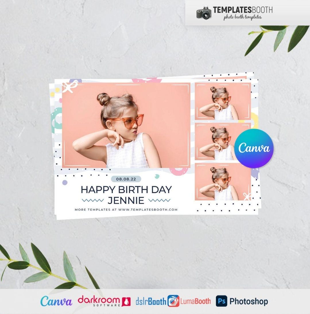 Birthday Photo Booth, Pastel Doodle Photobooth Template 6x4 4 Photo ...