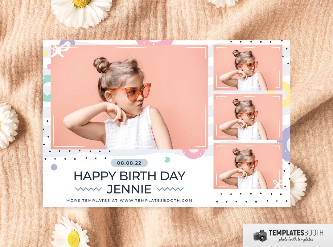 Birthday Photo Booth, Pastel Doodle Photobooth Template 6x4 4 Photo ...