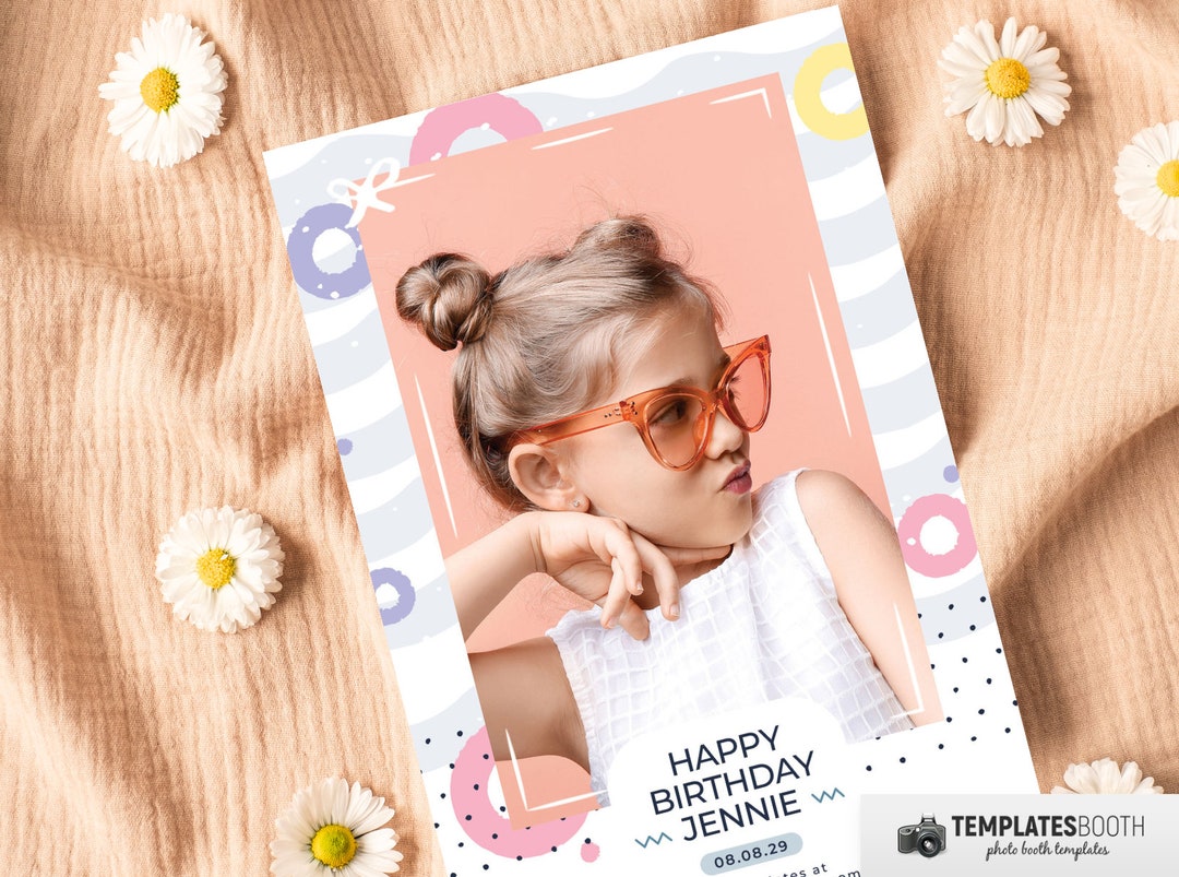 Birthday Photo Booth, Pastel Doodle Photobooth Template 4x6 1 Photo ...