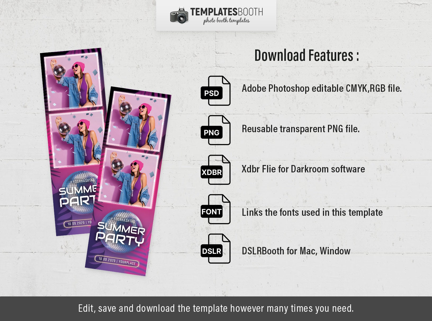 Party Photo Booth Template, Summer Nightclub Photobooth Tropical ...