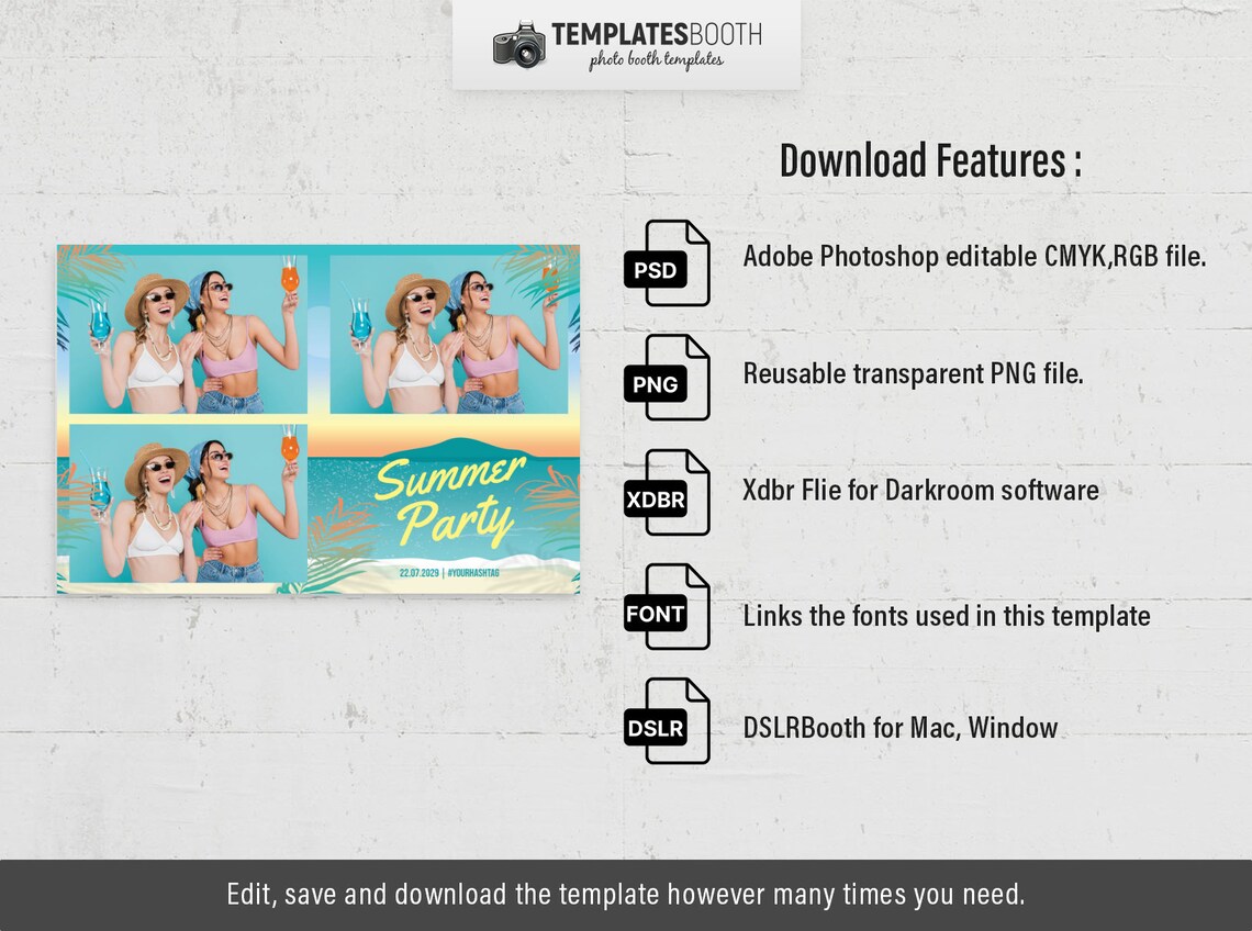 Tropical Party Photo Booth Template, Pool Party Template Summer Beach ...