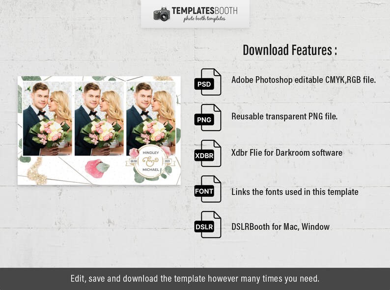Wedding Photo Booth Template, Floral Minimalist Wedding Photobooth ...