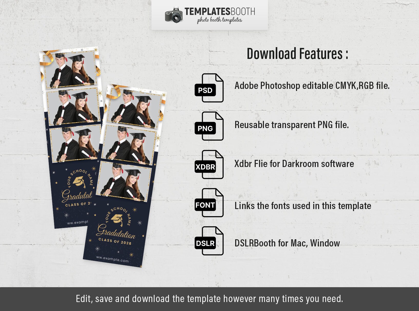 Graduation Event Photo Booth, Luxury Prom Party Photobooth Template 4x6 ...