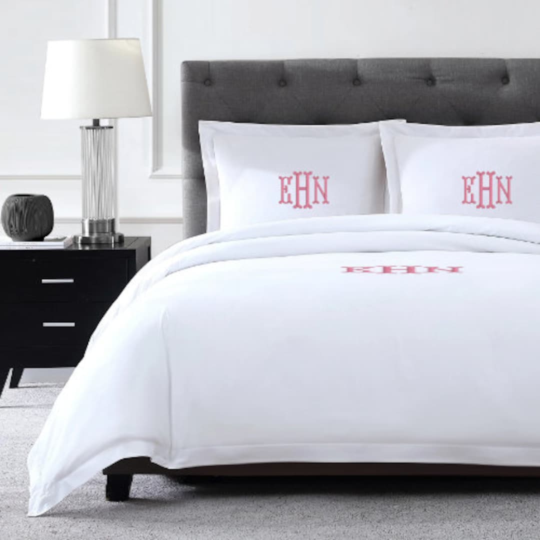 100 % Cotton Solid Duvet Set With Embroidered Monogram for Personalized ...