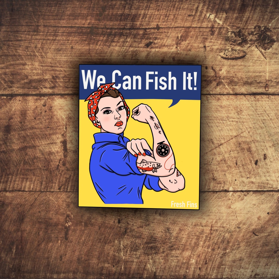 Rosie the Riveter Fly Fishing Sticker, Vintage Decal, Tattoo Sticker ...