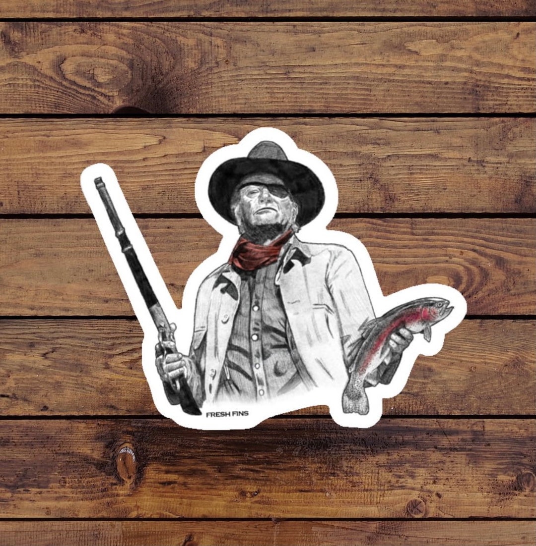 Cowboy Fly Fishing Sticker, Western Sticker, Trout Sticker, Rifle ...