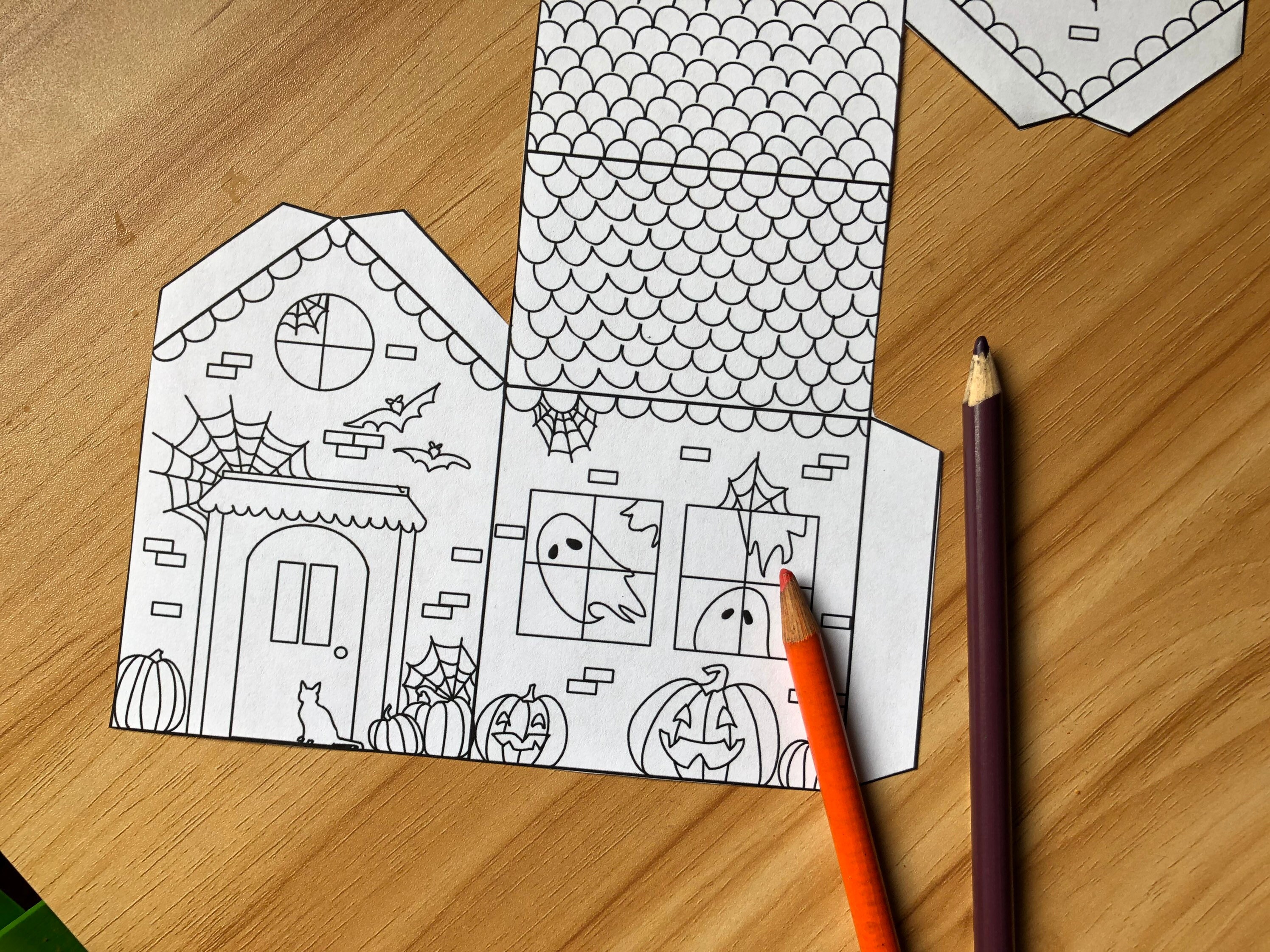 Spooky Paper House Craft - Coloring Page Halloween Craft - Etsy Canada