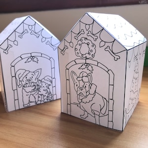 Christmas Dog House Coloring Page House - Set of 2 - Etsy