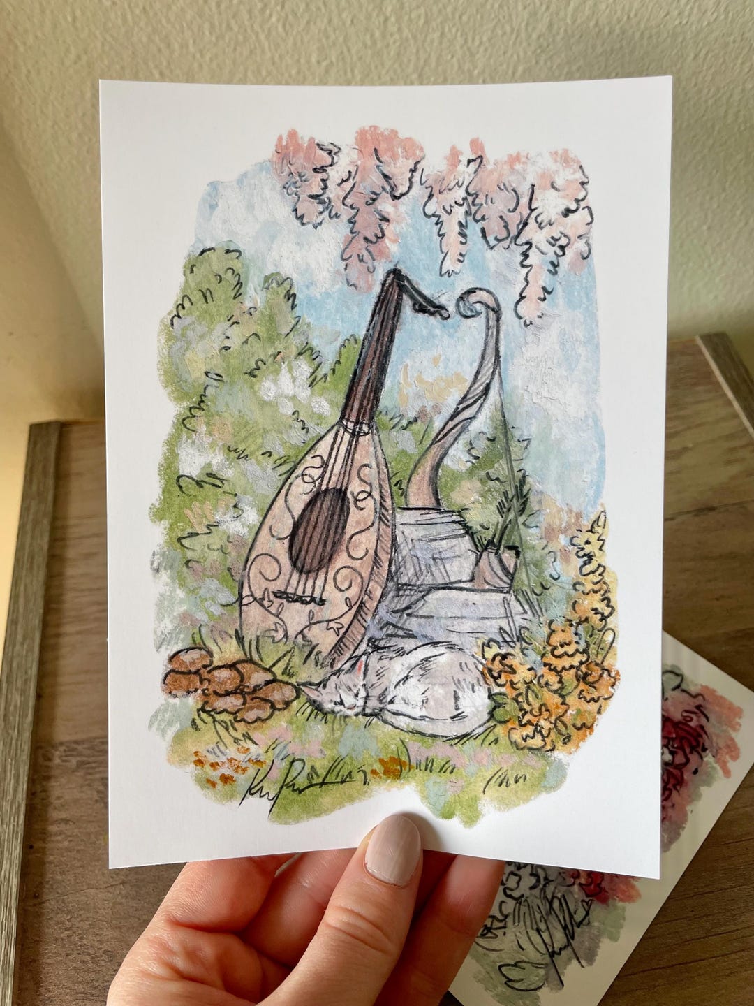 Sleeping Cat and Lute Fantasy Art Print - Etsy