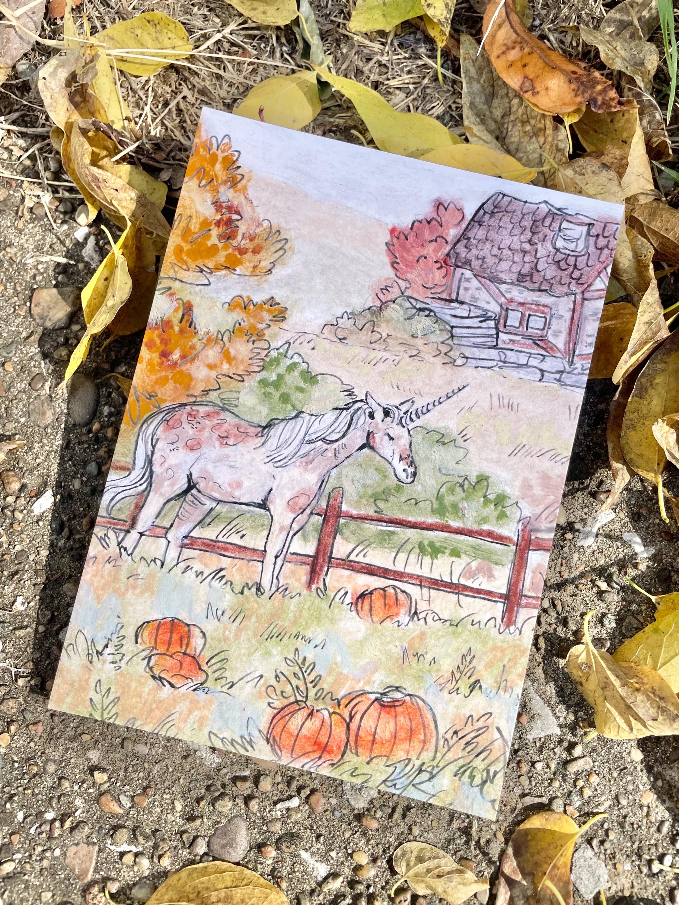 Autumn Unicorn PRINT - Etsy