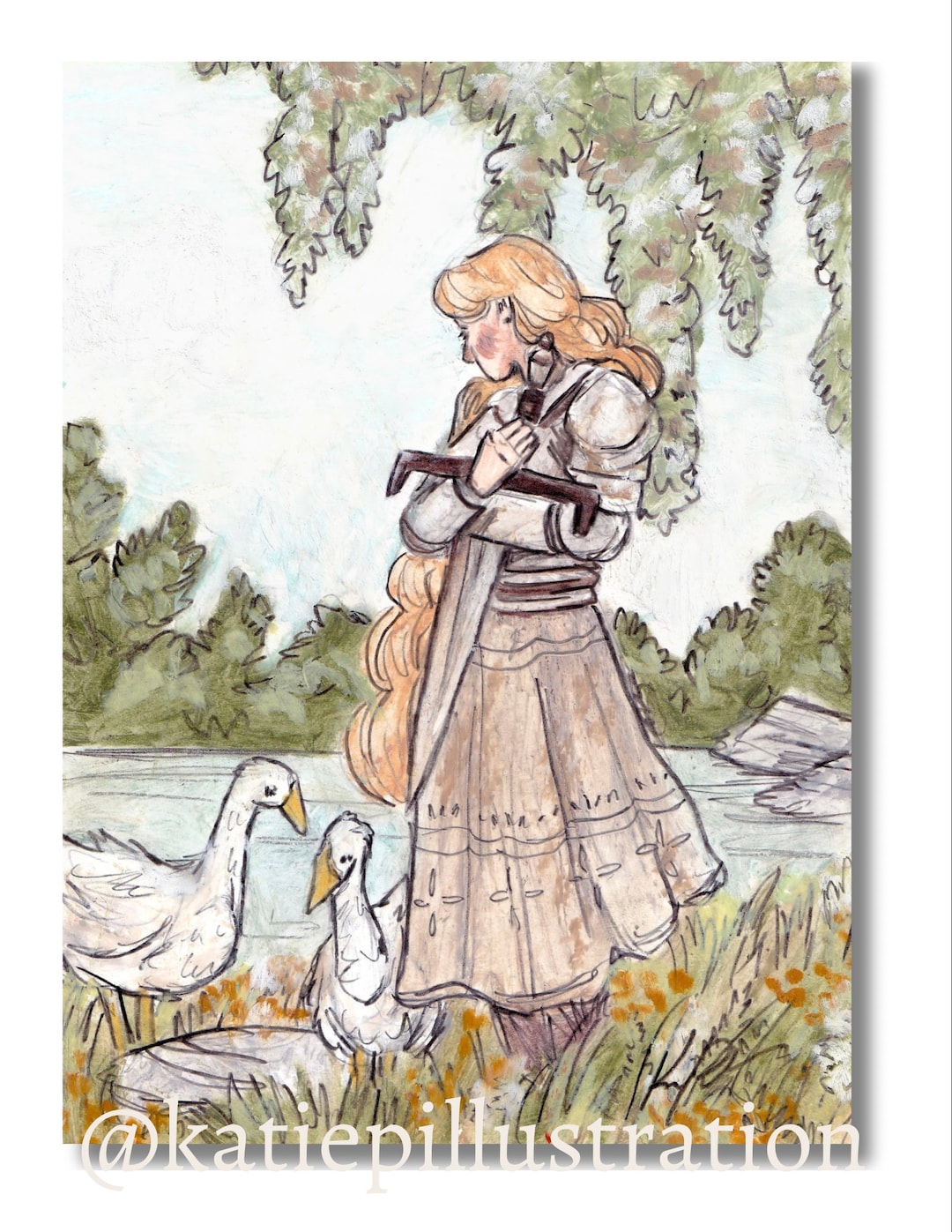 Lady Knight and Geese Fantasy Art PRINT - Etsy