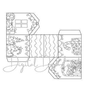 Christmas Dog House Coloring Page House - Set of 2 - Etsy