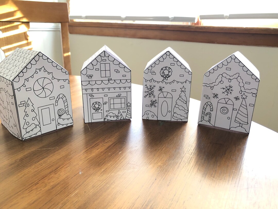 Christmas Coloring Page Paper Houses - Set of 4 - Etsy