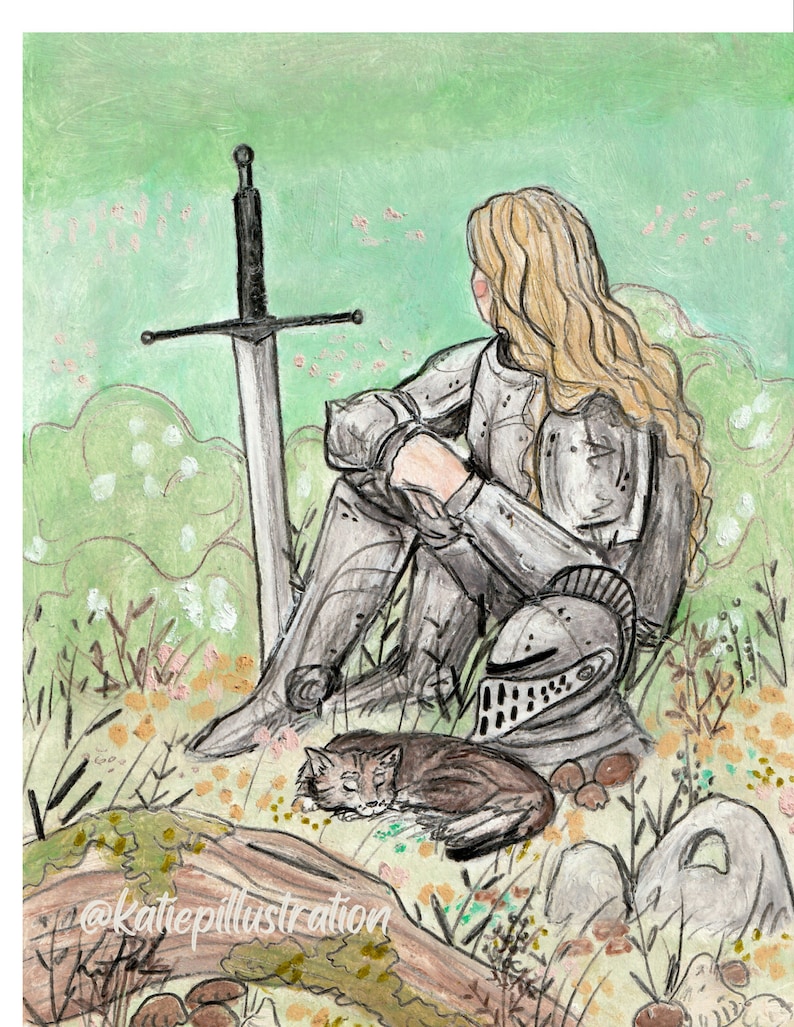 Lady Knight and Cat Fantasy Art Print - Etsy