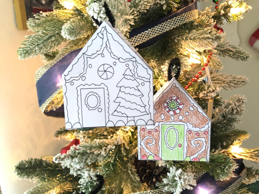 Gingerbread House Ornament Coloring Page Set of 2 - Etsy