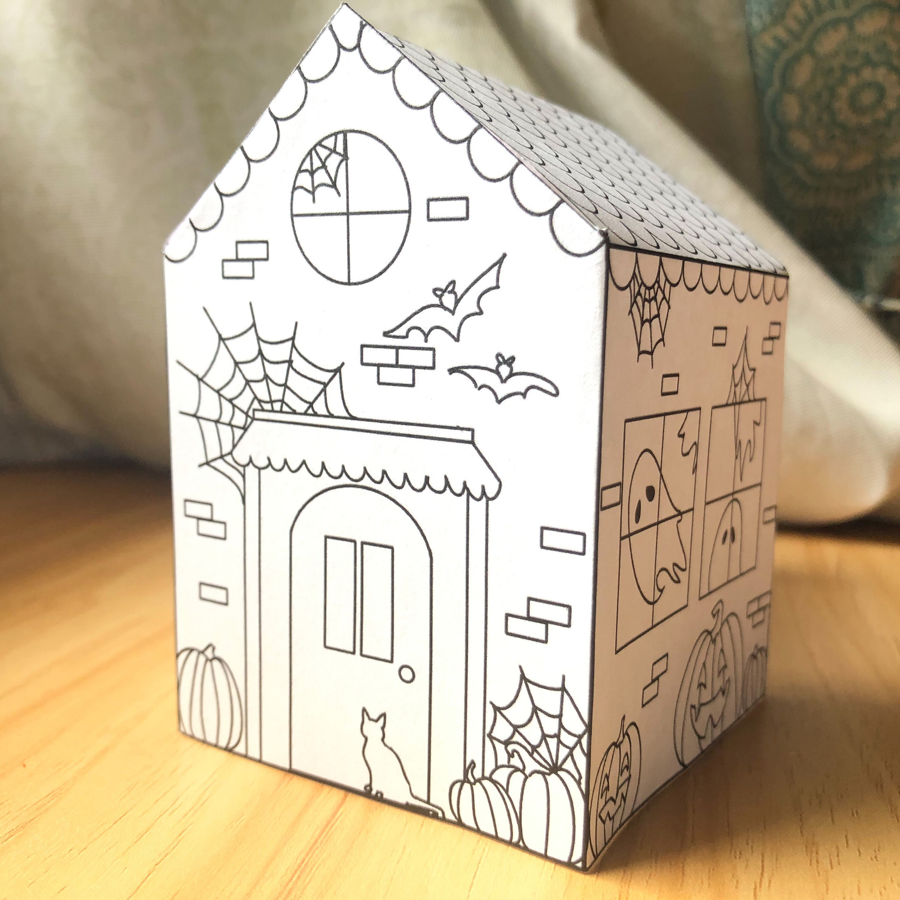 Spooky Paper House Craft - Coloring Page Halloween Craft - Etsy