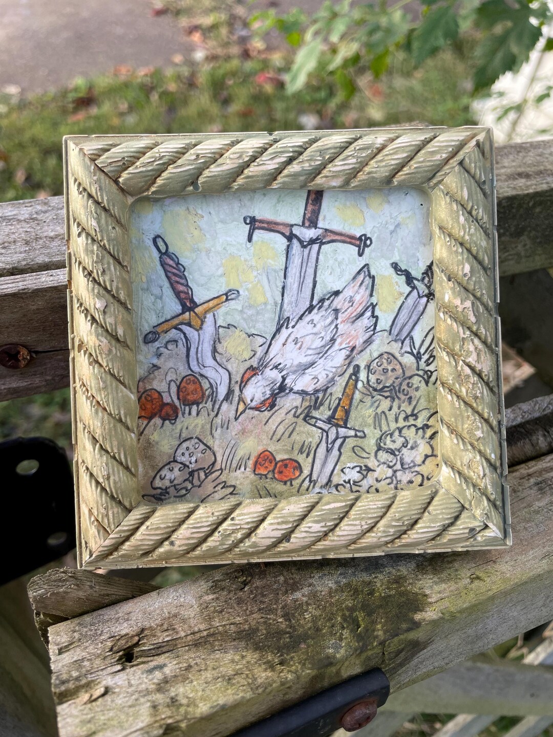 Fairytale Chicken and Swords Pastel Mini ORIGINAL IN FRAME - Etsy