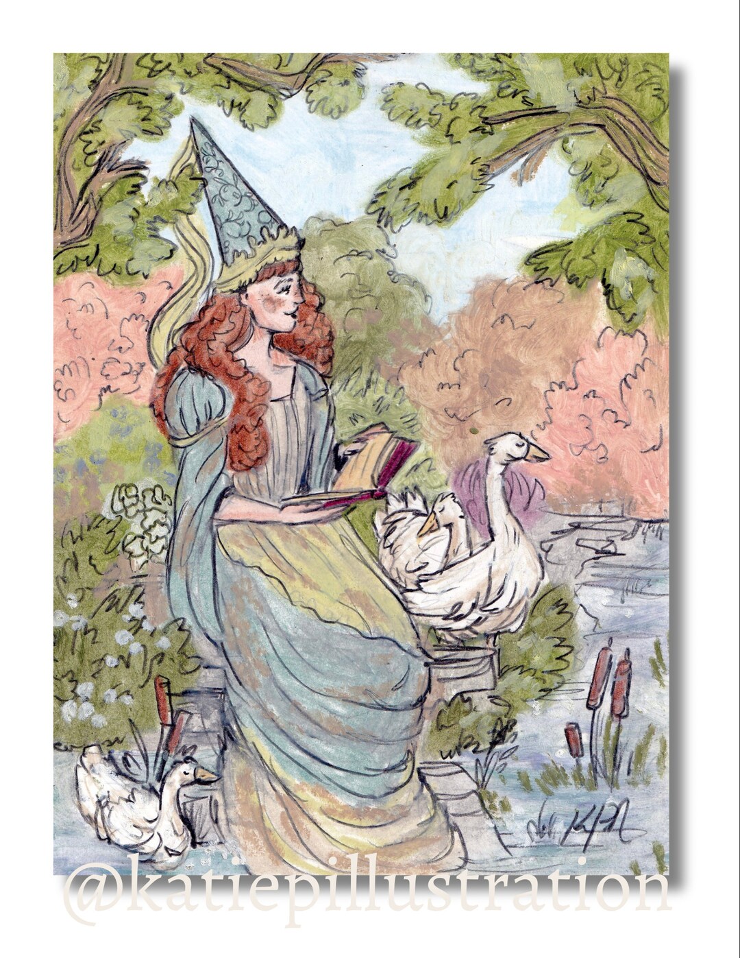 Princess and Geese Storybook Fantasy Art PRINT - Etsy