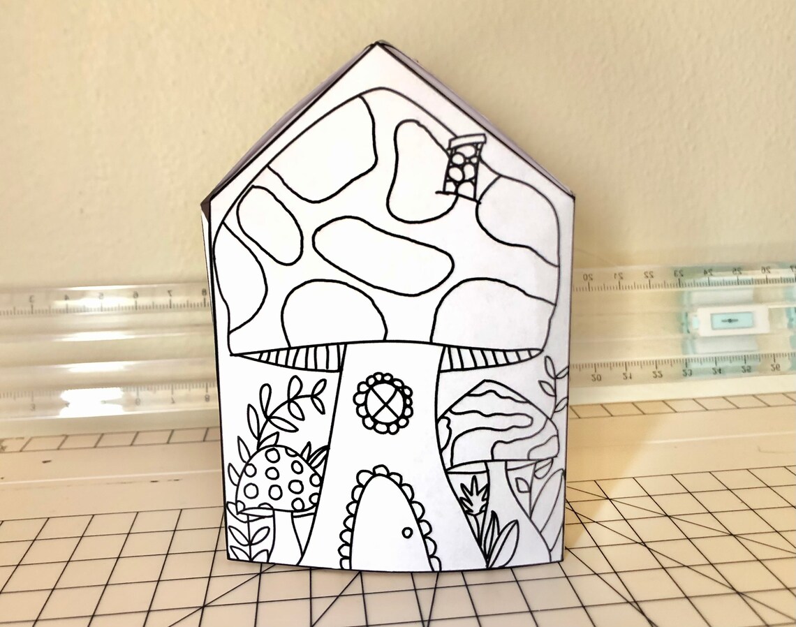 Mushroom Paper House Coloring Craft - Etsy