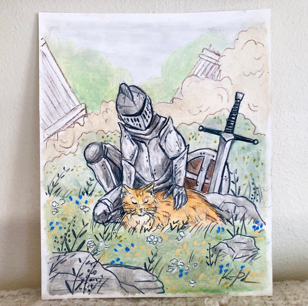Fairytale Knight and Cat Companion ORIGINAL Pastel Drawing - Etsy