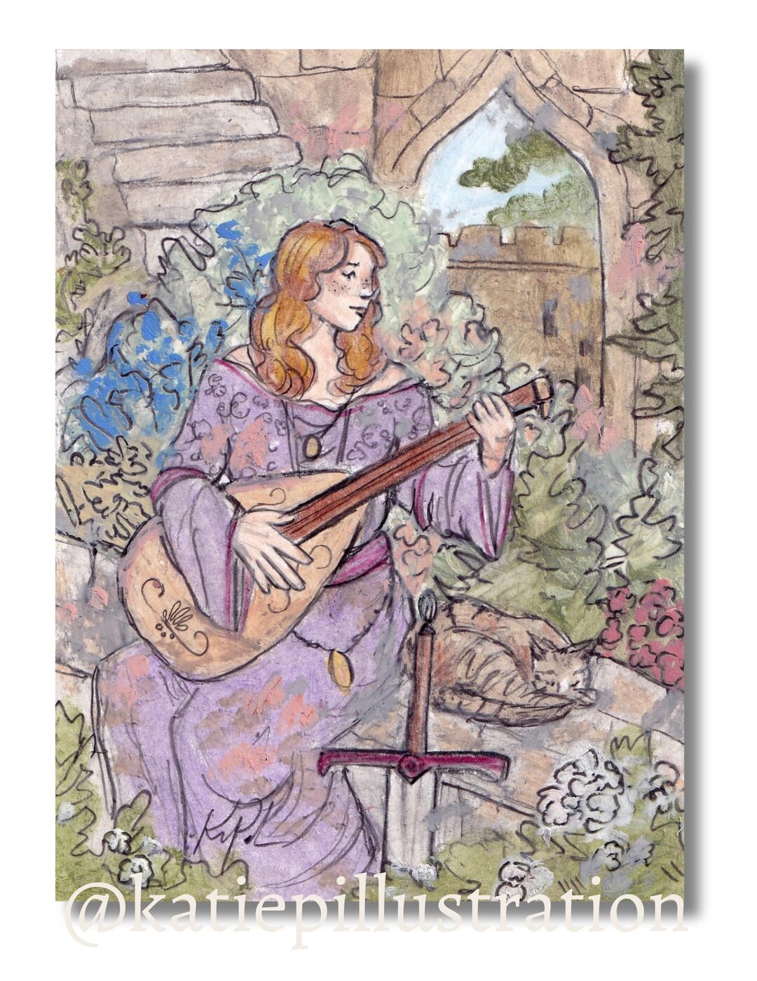 Lute Player and Cat Fantasy Art Print - Etsy
