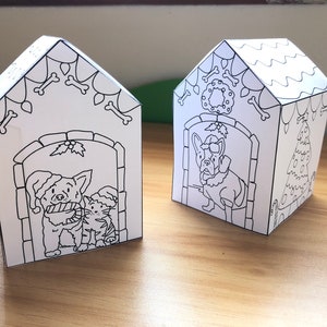 Christmas Dog House Coloring Page House - Set of 2 - Etsy