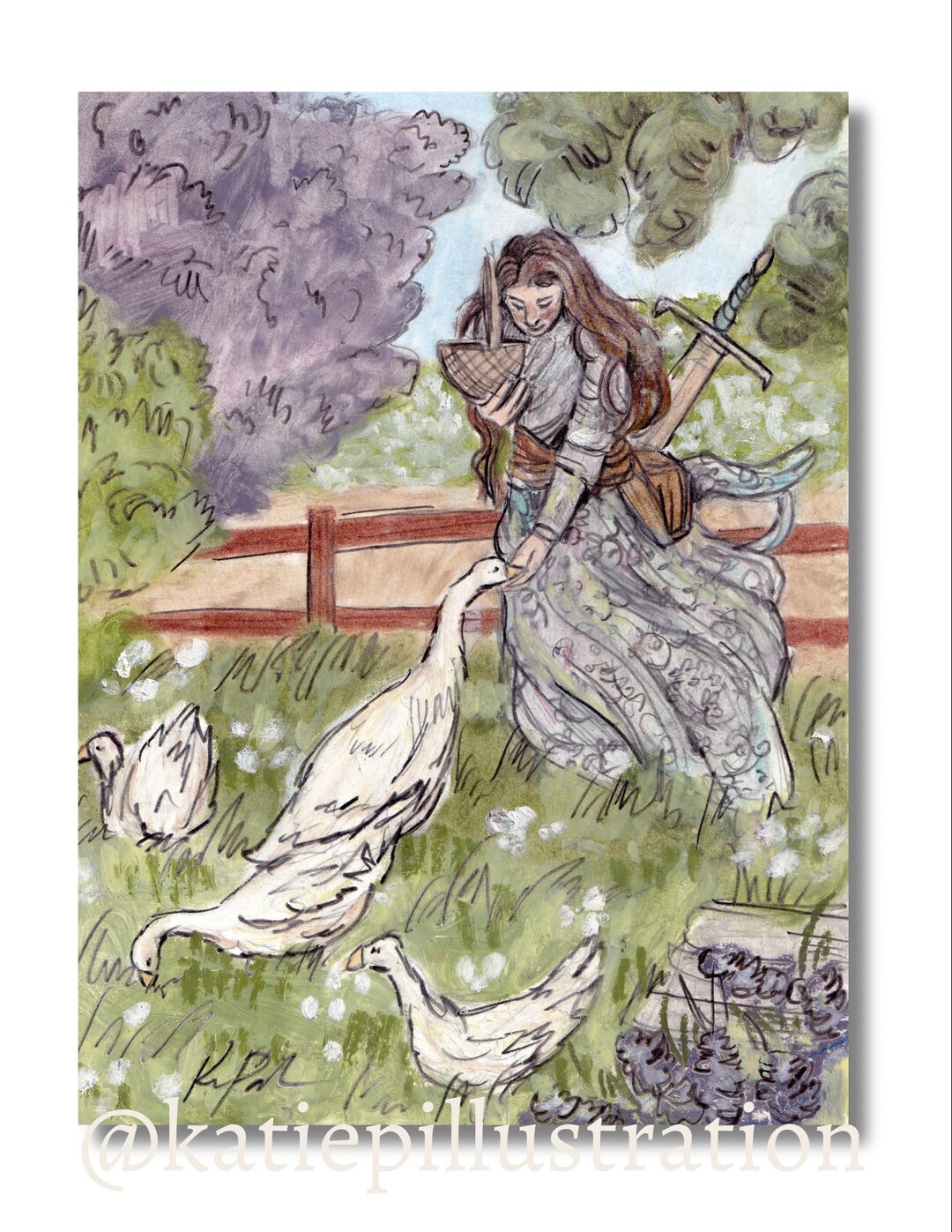 Lady Knight and Geese Fantasy Art PRINT - Etsy